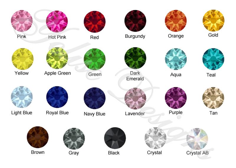 Yelise Designs Color Charts | Rhinestone, Rhinestud, and Vinyl Colors